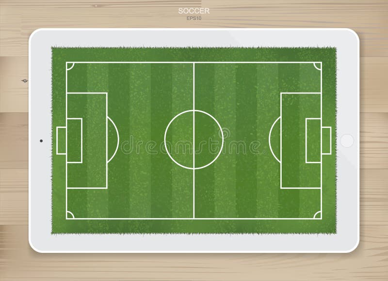 Soccer Football Field Background in Display of Tablet Screen. Stock ...
