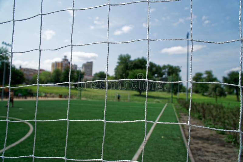 Soccer or Football Field with White Net and Square Cell. Stock Photo ...
