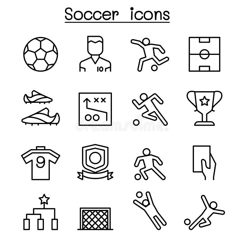 Soccer, Football Training Icons Set in Thin Line Style Stock Vector ...