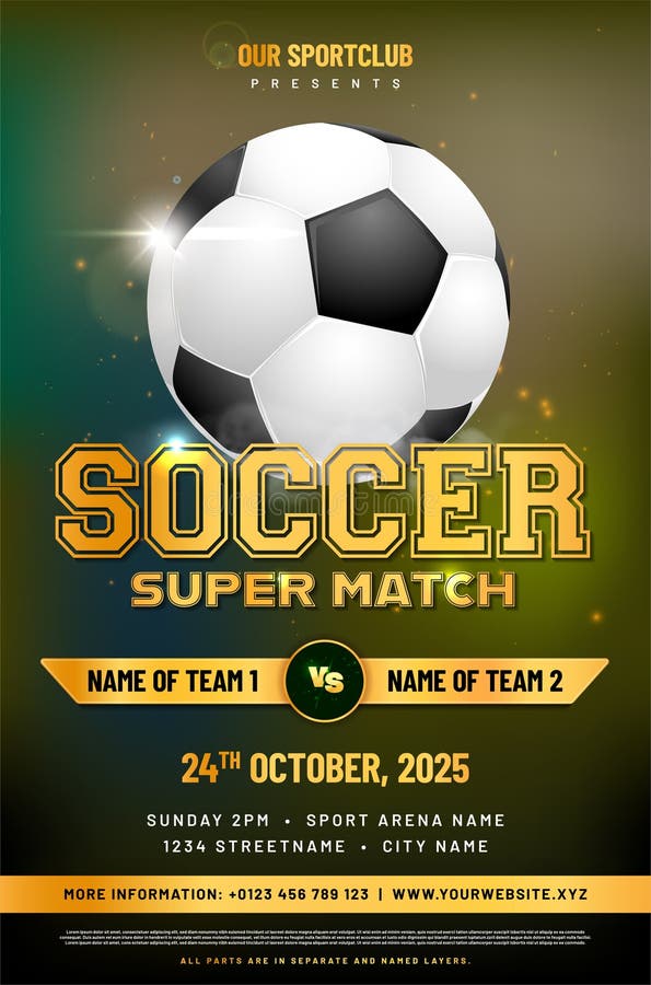 Football or Soccer Tournament Poster Template with Ball and Sample Text ...