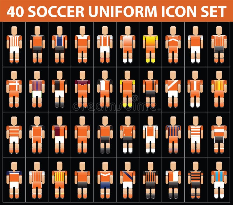 40 Soccer Football Orange Uniform Icon Set Stock Vector - Illustration ...