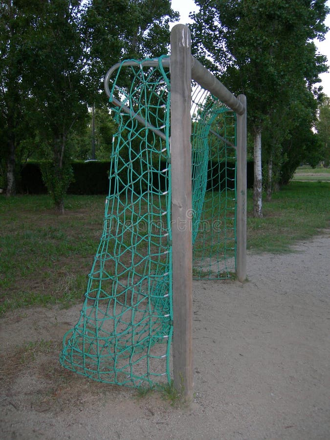 Soccer Goal with Wooden Posts.Green Net Stock Photo - Image of goal ...