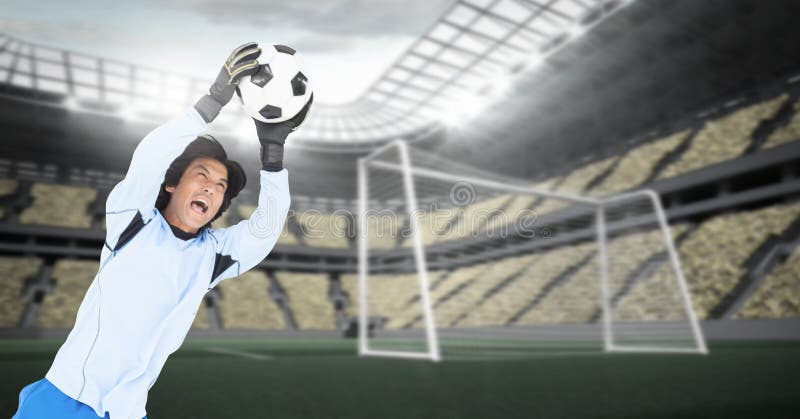 Soccer Goalkeeper Saving Ball by Goal Stock Photo - Image of focused ...