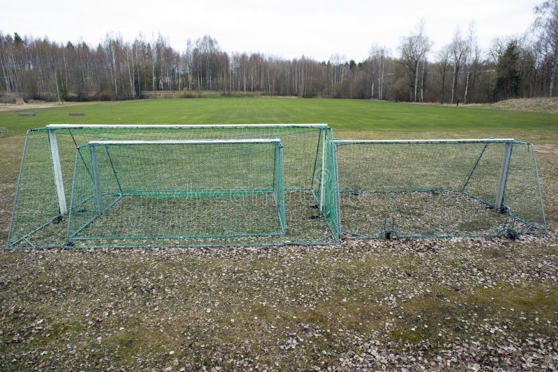 Soccer Goals in Storage Waiting for the Summer Stock Photo - Image of ...