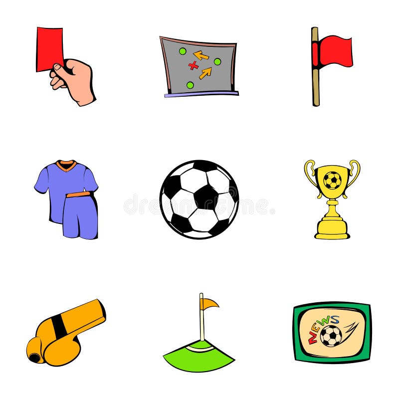 Soccer Icons Set, Cartoon Style Stock Vector - Illustration of corner ...