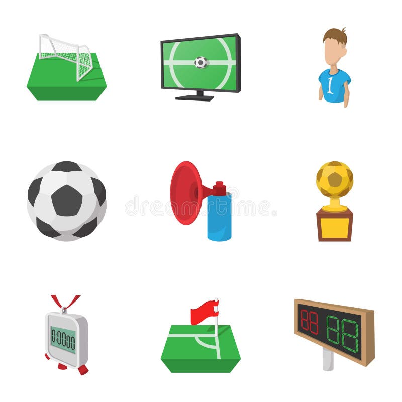 100 Soccer Icons Set, Cartoon Style Stock Vector - Illustration of goal ...