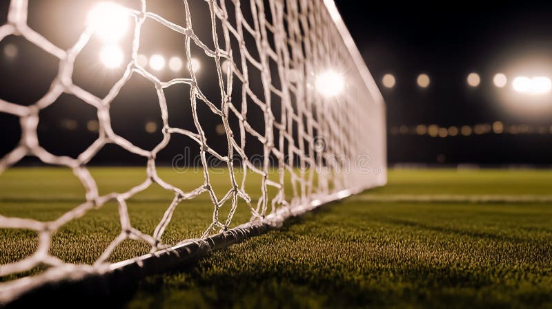Soccer Net at Night, Illuminated by Soft Stadium Lights Stock ...