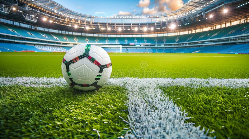 Soccer Pitch with Football Inside the Stadium Stock Image - Image of ...