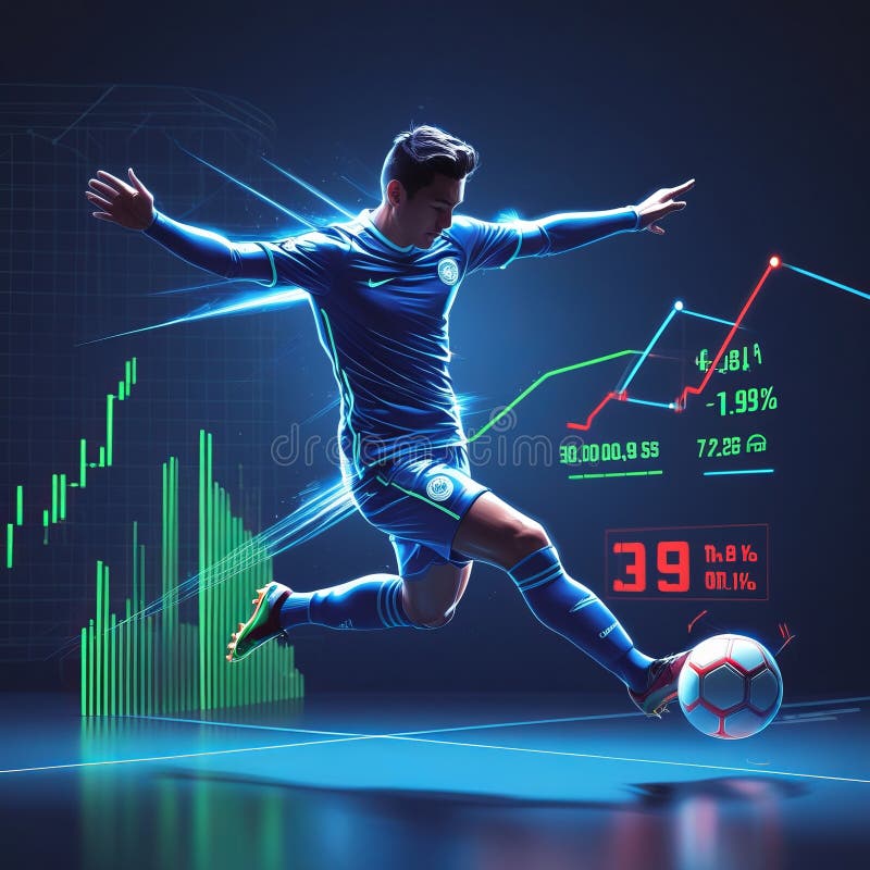 Soccer Player in Action with a Ball, Overlaid with Dynamic Statistics ...