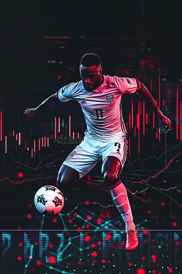 Soccer Player in Action with a Ball, Overlaid with Dynamic Statistics ...