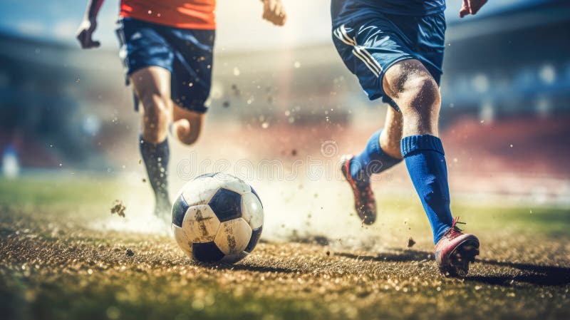 Soccer Player in Action on the Field during the Game. Focus on the Ball ...