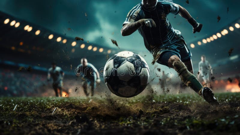 Soccer Players in Action at the Stadium. Soccer Players on the Field ...