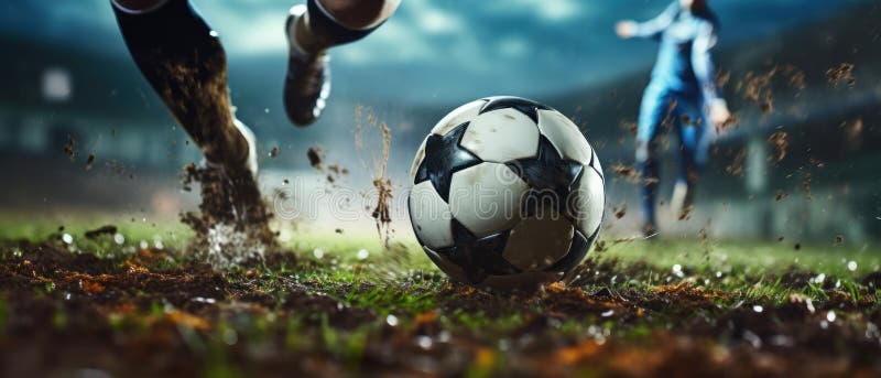 Soccer Players in Action at the Stadium. Soccer Players on the Field ...