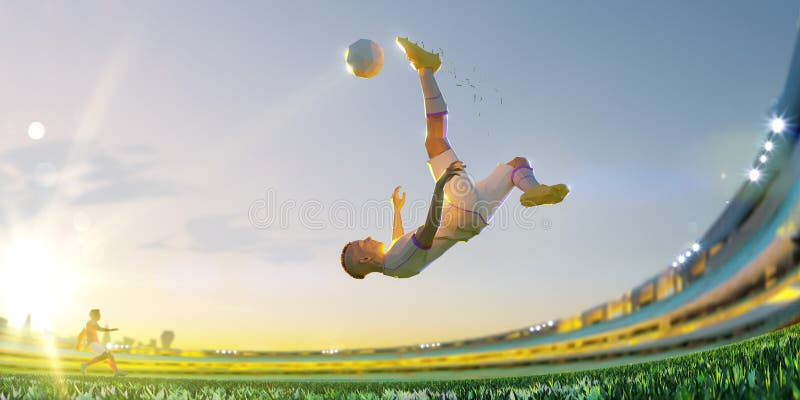 Soccer Player in Attack. Polygon Style 3d Render Illustration Panoramic ...