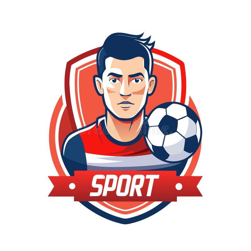 Soccer Player Avatar with Ball Graphic Shield Background Stock Image ...