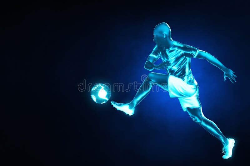 Soccer Player on Blue Backgrounds Stock Photo - Image of arena ...