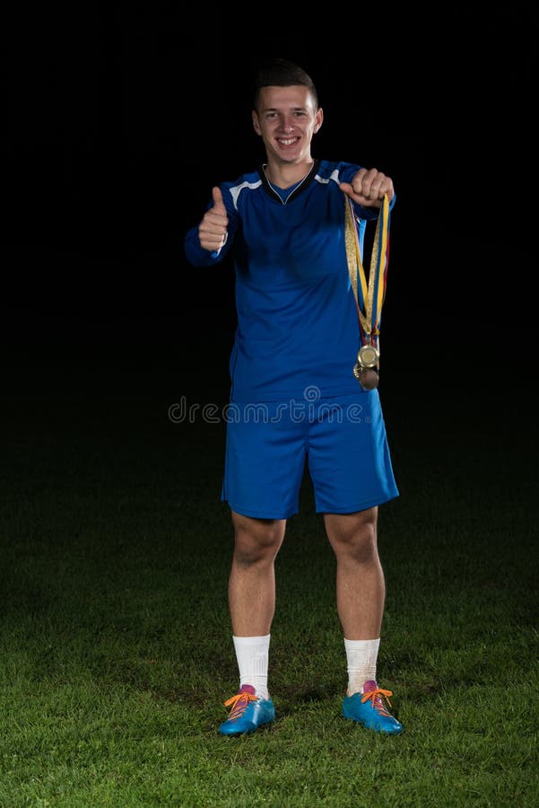 Soccer Player Celebrating Victory while Holding Win Coup Stock Image ...