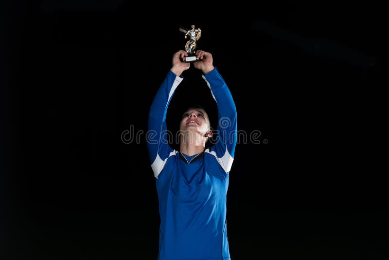 Soccer Player Celebrating Victory while Holding Win Coup Stock Image ...
