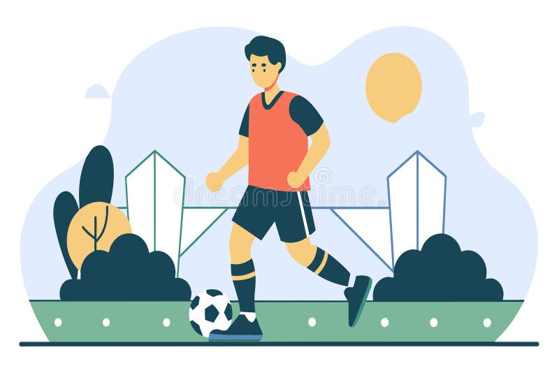 A Soccer Player Controlling the Ball with a Backdrop of Goals and Trees ...