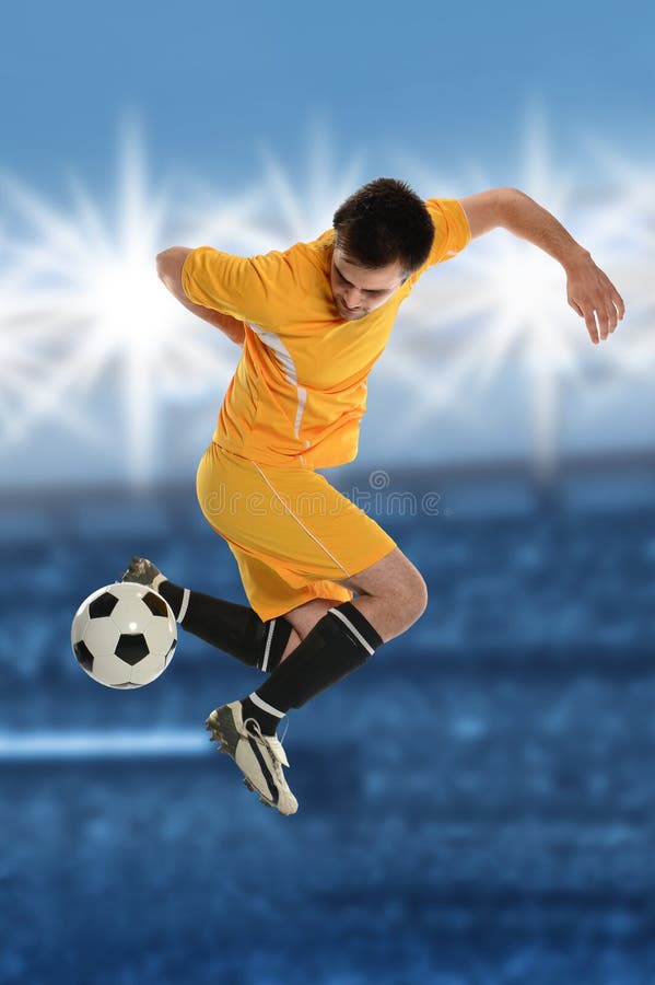 Soccer Player Doing Back Kick Stock Photo - Image of stadium, player ...