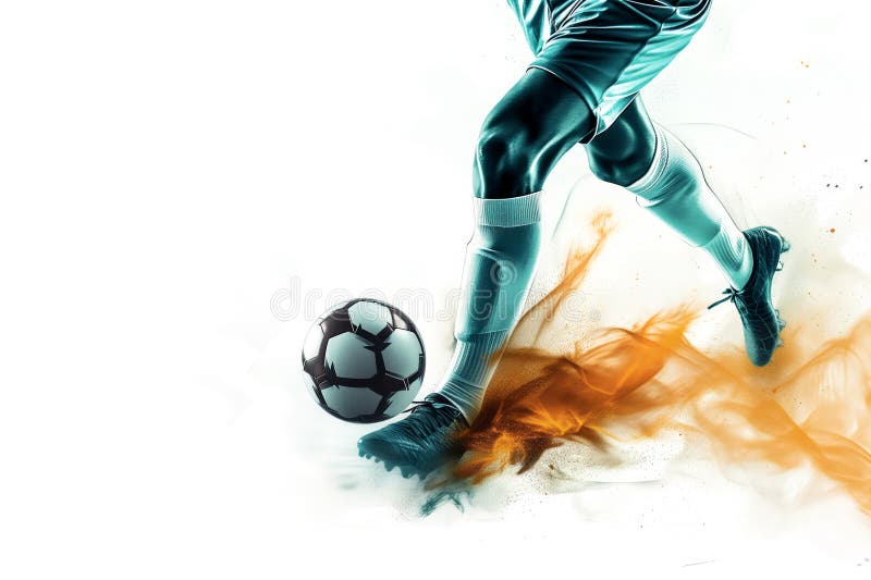 A Soccer Player Dribbles and Kicks a Ball on a Field Stock Photo ...