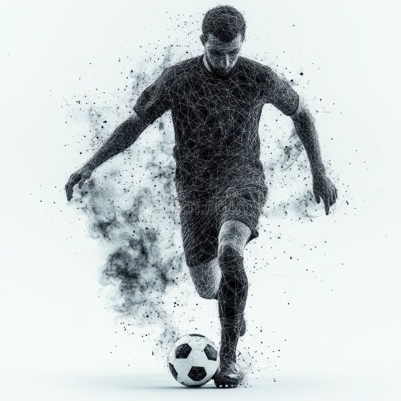 Soccer Player Dynamic Action Abstract Art Isolated on White Background ...