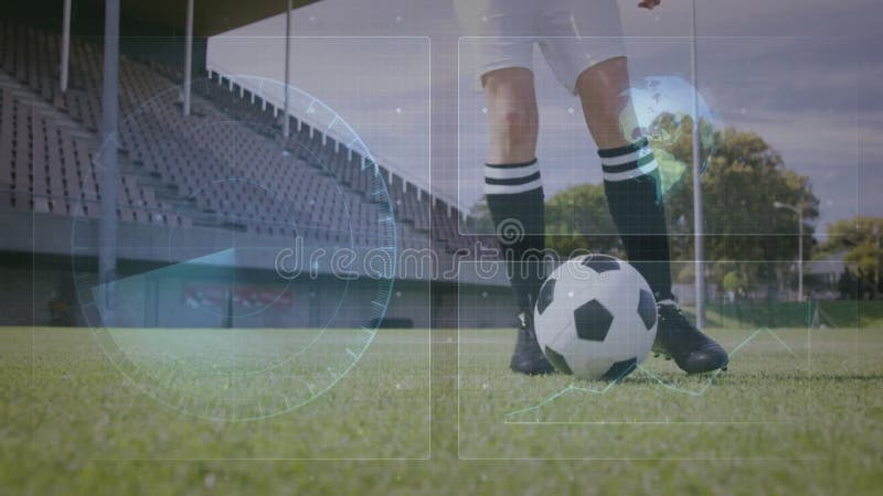 Soccer Player on Field with Digital Data Processing Animation Overlay ...