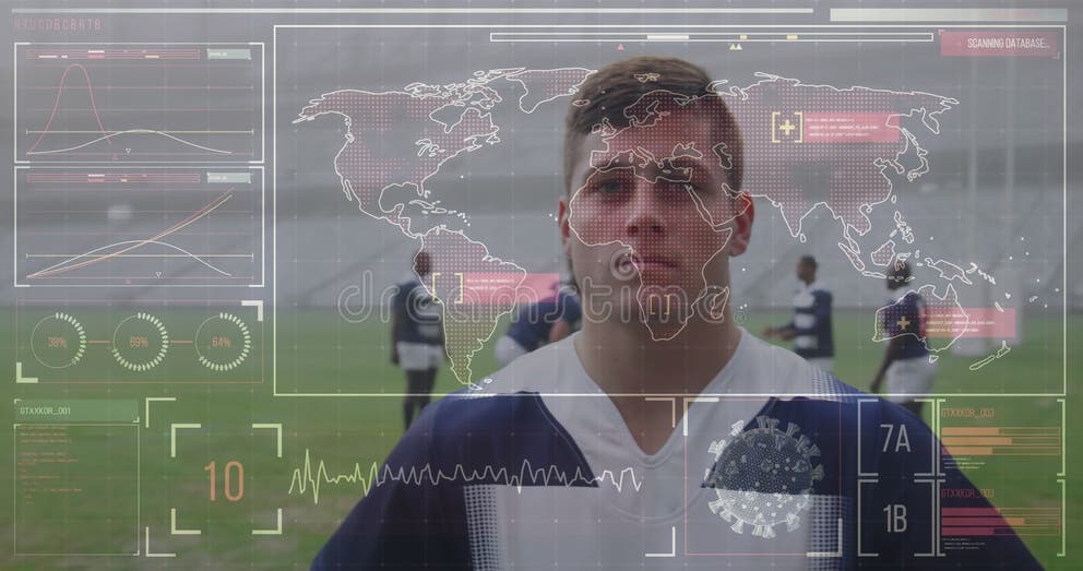 Soccer Player on Field with Digital Interface Overlay, Analyzing ...