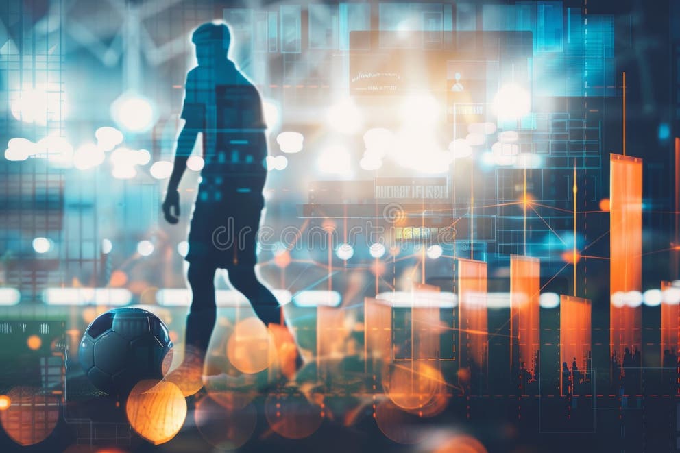 Soccer Player on the Field with Digital Overlay of Statistics and Data ...