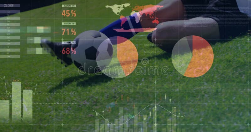 Soccer Player on Grass with Data Analytics and Global Map Overlay ...