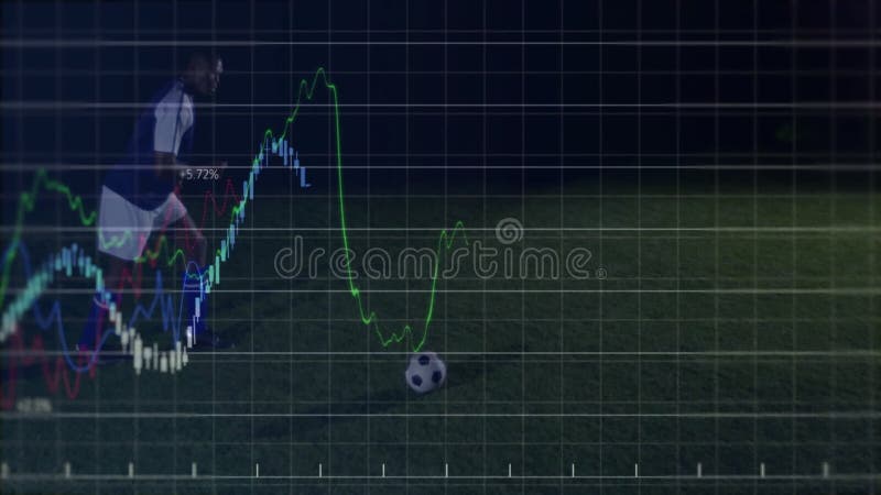 Soccer Player Kicking Ball with Data Graph Animation Overlay on Field ...