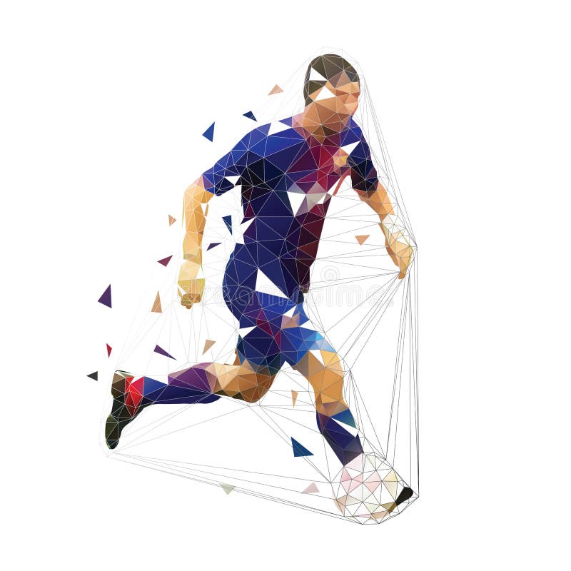 Soccer Player Running with Ball, Low Poly Geometric Vector Illustration ...
