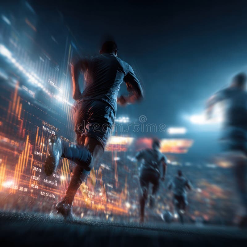 Soccer Player Running with Futuristic Statistics Displayed on Field ...
