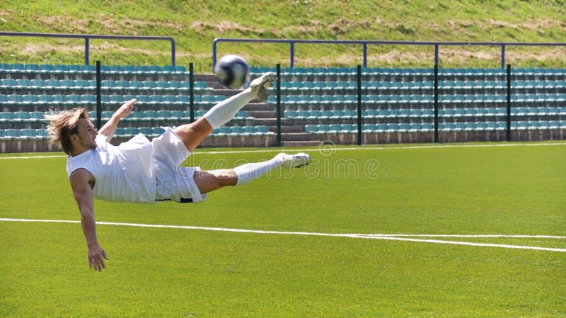 Soccer Player Shooting Ball Stock Photo - Image of football, exercise ...