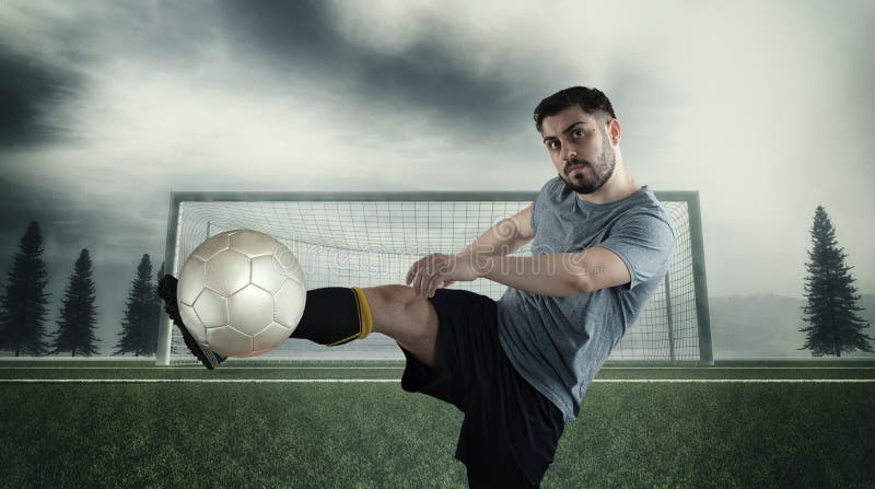 Soccer player shooting stock photo. Image of playing - 96470508