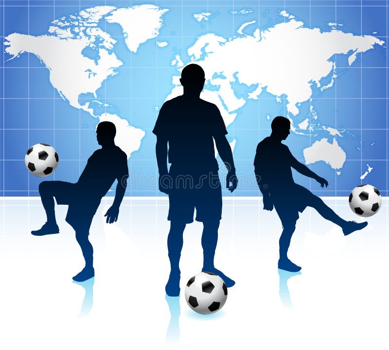 Soccer Player with World Map Background Stock Illustration ...