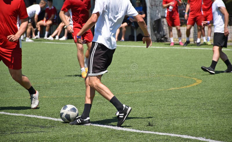 Soccer Players in Action Outdoor Match Stock Image - Image of soccer ...