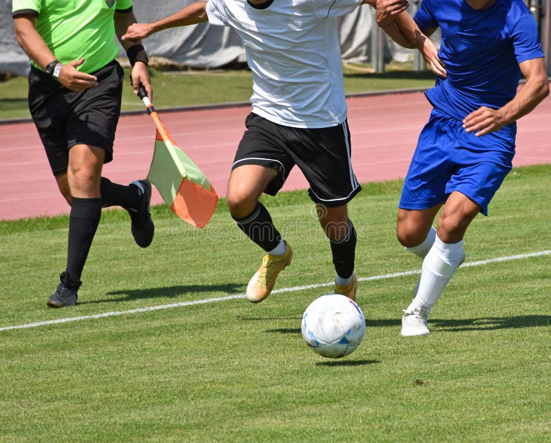 Soccer Players in Action Outdoor Match Stock Photo - Image of running ...