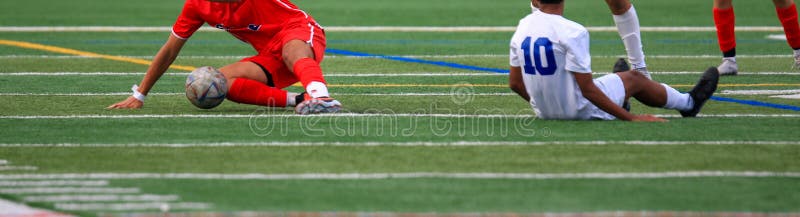 Soccer Players Falling while Chasing a Soccer Ball Stock Photo - Image ...