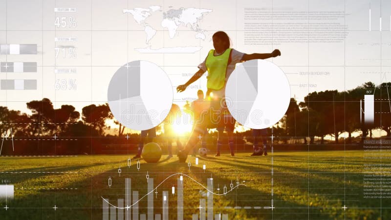 Soccer Players Practicing on Field with Data Analytics Overlay ...