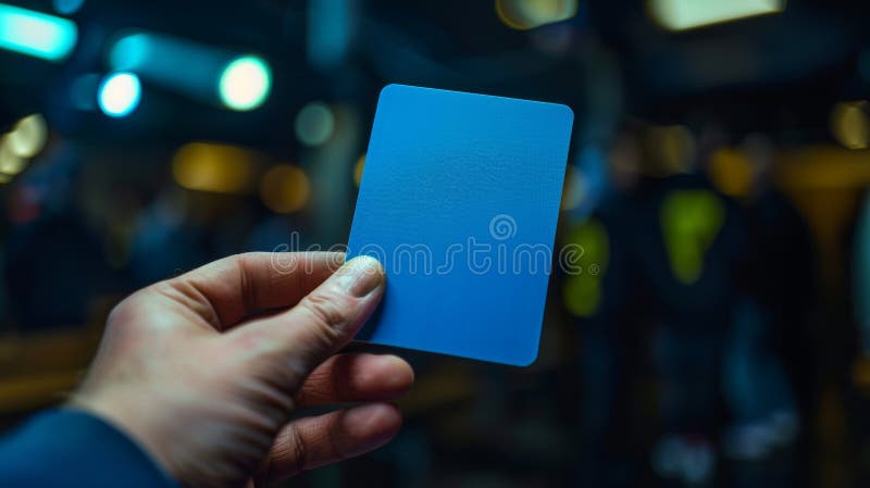 A Soccer Referee Holding a Blue Card. Generative AI. Stock Illustration ...