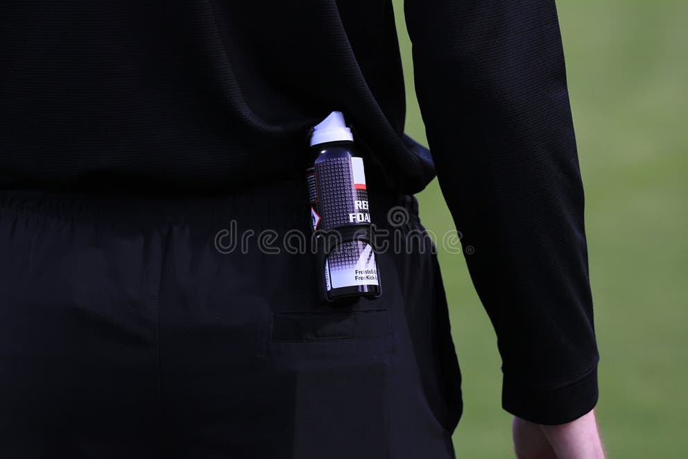 Soccer referee spray stock image. Image of green, reserve - 90204205
