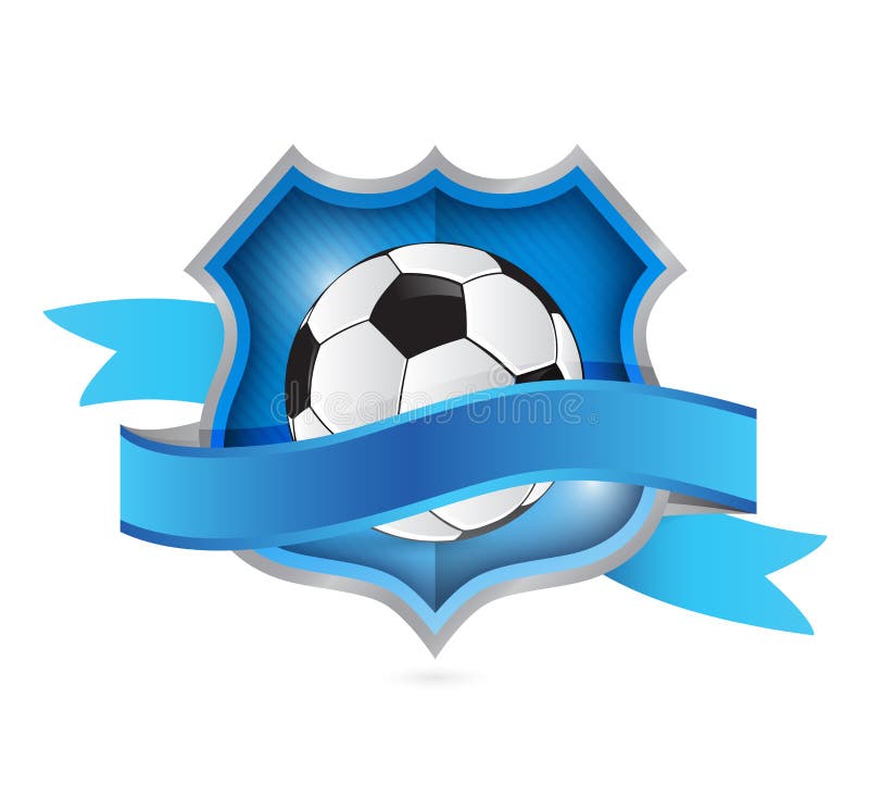 Football Club Shield Logo in Blue Shiny Frame & Ribbon Stock Vector ...