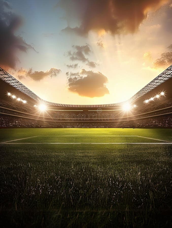 Soccer Stadium with Bright Lights at Sunset. Generative Ai Stock ...