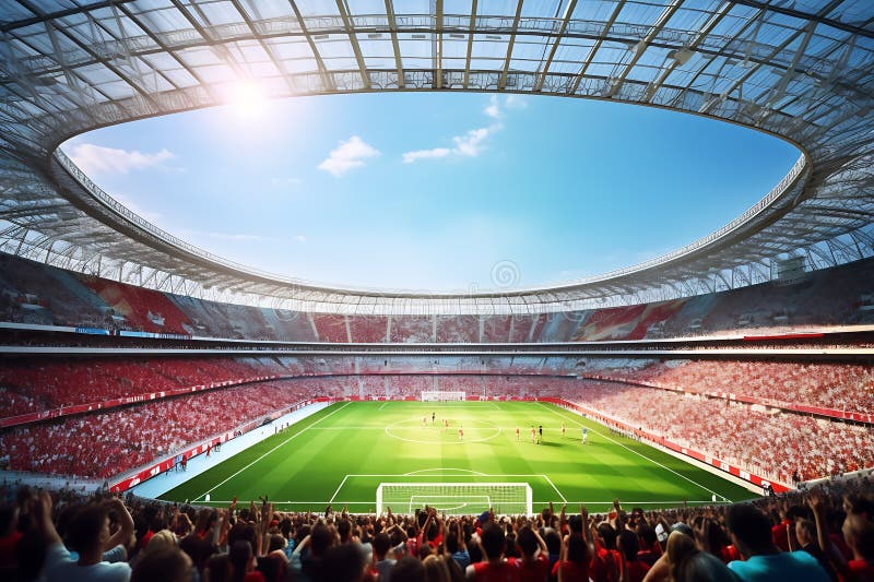 Soccer Stadium with Crowd of Fans and Players. 3D Rendering Stock ...