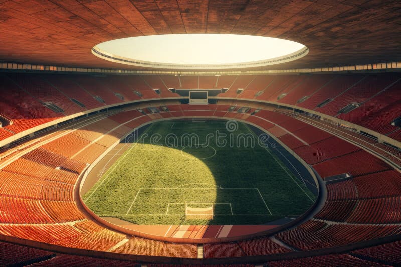 Soccer Stadium Empty with Red Seats Under Skylight Stock Photo - Image ...