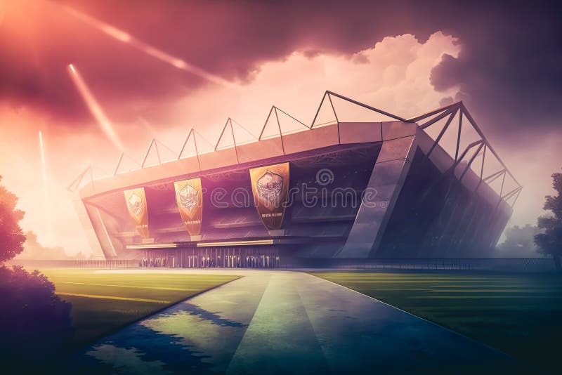 Soccer Stadium Exterior, with Dramatic Lighting, Generative AI Stock ...
