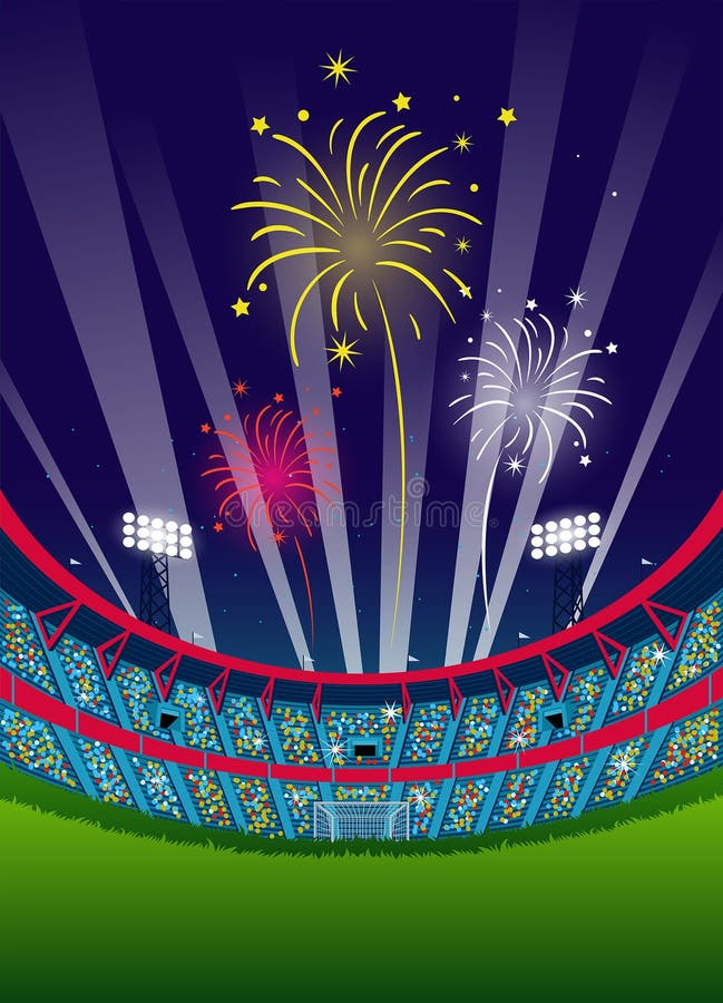 Soccer Stadium Fireworks Celebration Stock Illustration - Illustration ...