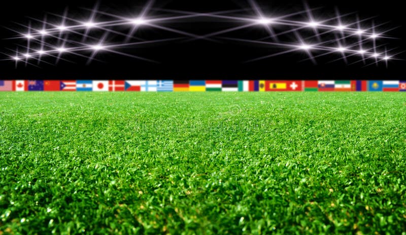 Soccer Stadium with Flags and Lights Stock Photo - Image of ...