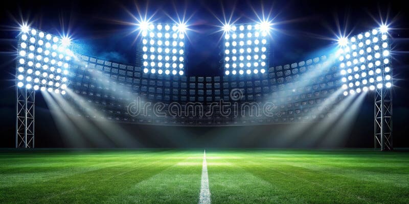 Soccer Stadium Lights Reflecting Against Black Background Stock ...